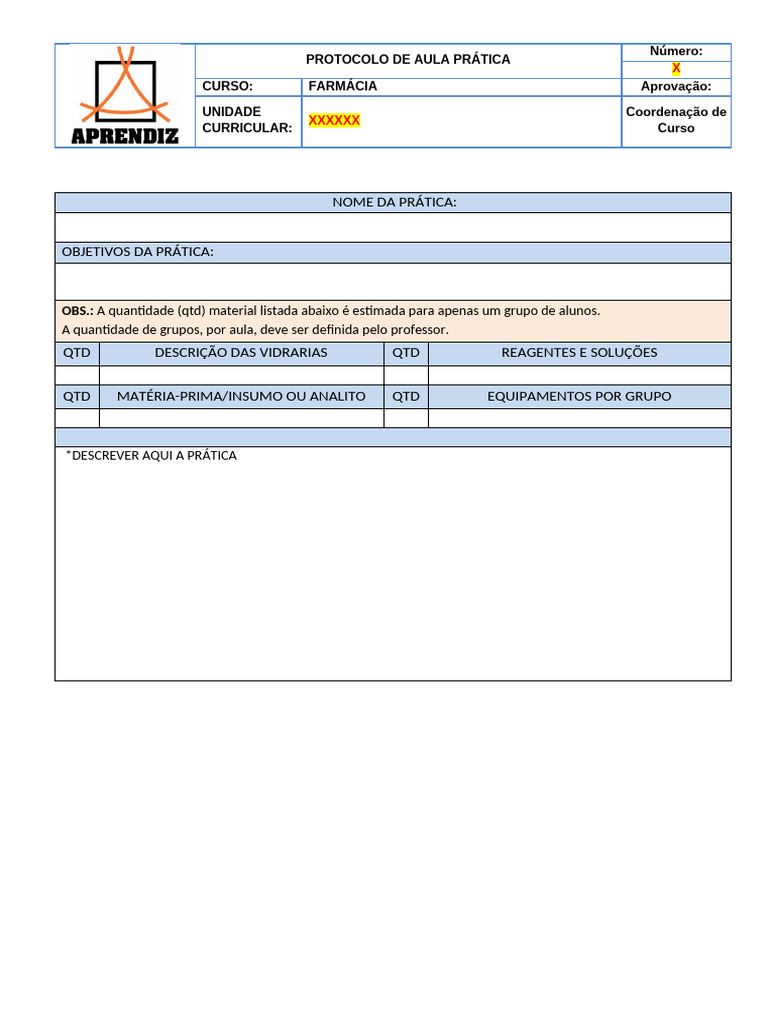 Modelo - Protocolo de Aula Pratica | PDF