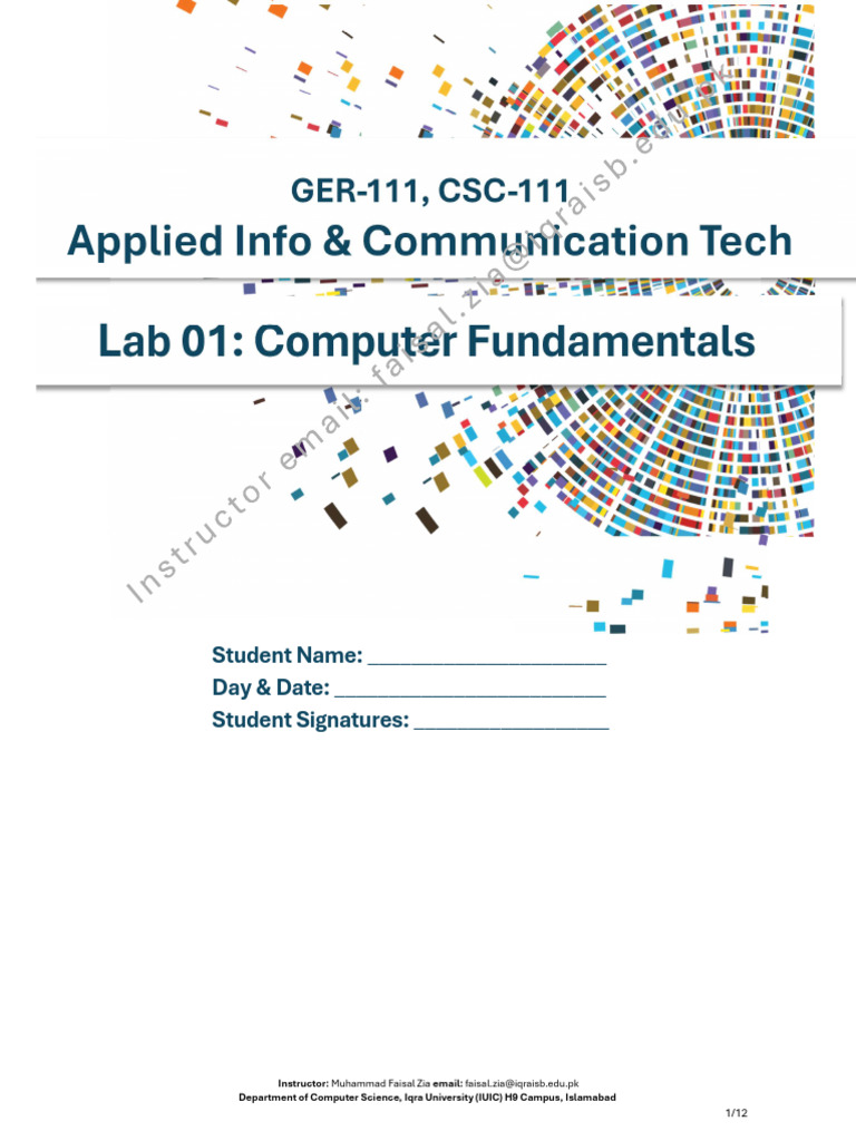 Lab 01 Computer Fundamentals | PDF | Computer Data Storage | Barcode
