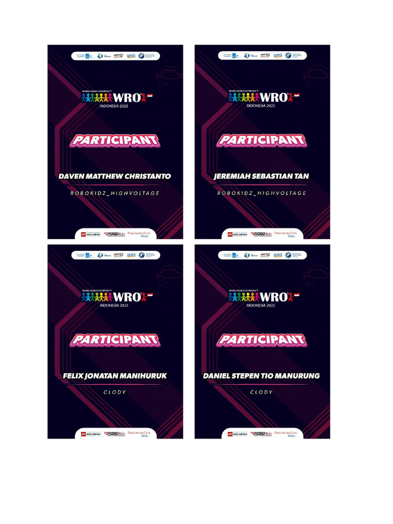 ID Card Peserta WRO 2023 - Robomission Senior | PDF