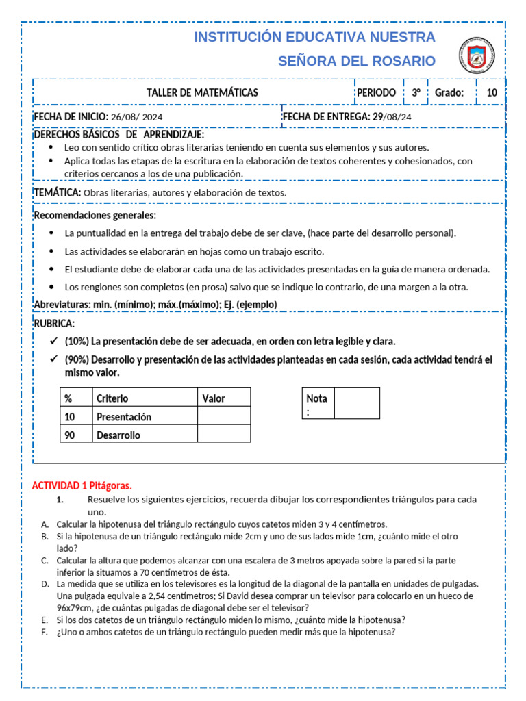 Taller Retroalimentación Matematicas | PDF | Triángulo | Geometría Elemental