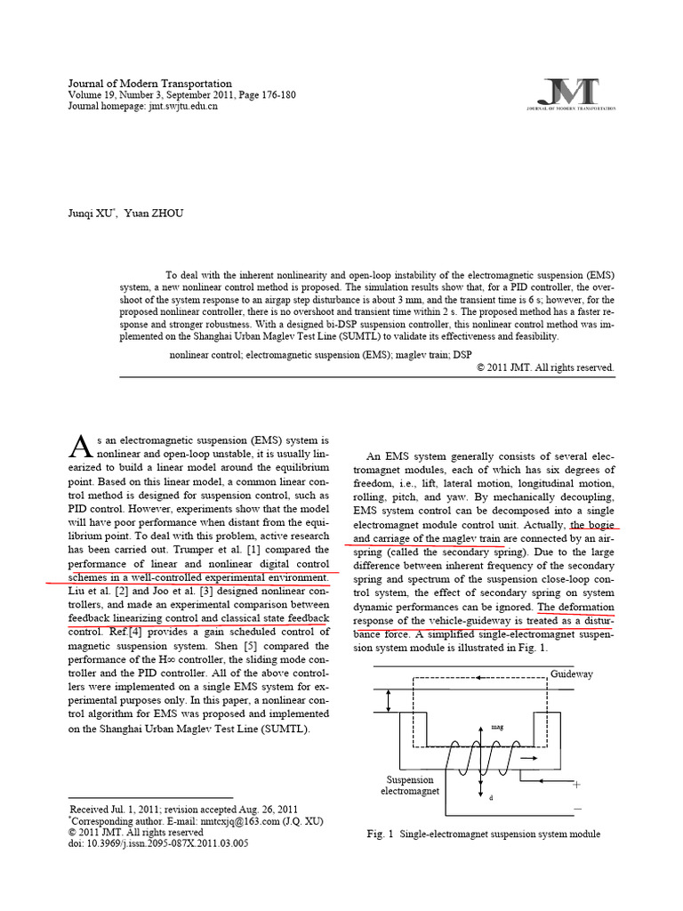 A Nonlinear Control Method For The Electromagnetic Suspension System of ... A Nonlinear Control Method For The Electromagnetic Suspension System of ...