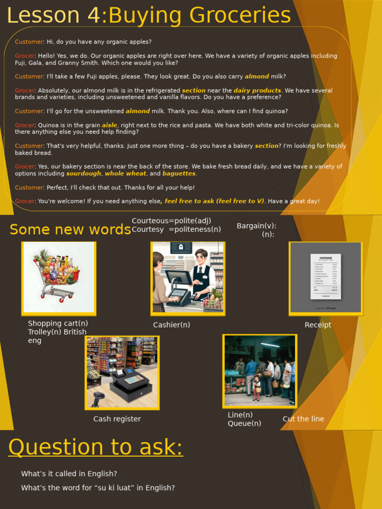 Lesson 4 Buying Groceries | PDF | Grocery Store | Foods