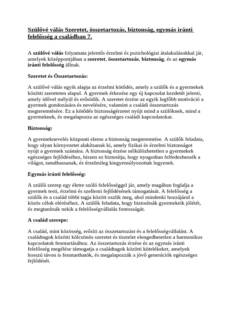Szülővé Válás Szeretet | PDF