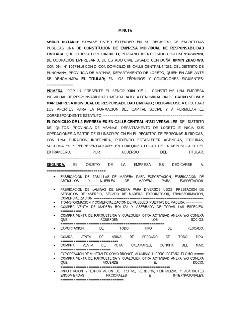 Minuta de Eirl | PDF | Pagaré | Cheque