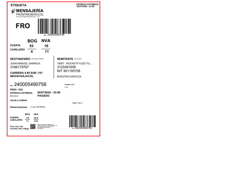 Guias Interrapidisimo Envio | PDF