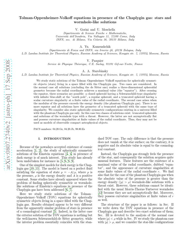 V. Gorini Et Al - Tolman-Oppenheimer-Volkoff Equations in Presence of ...