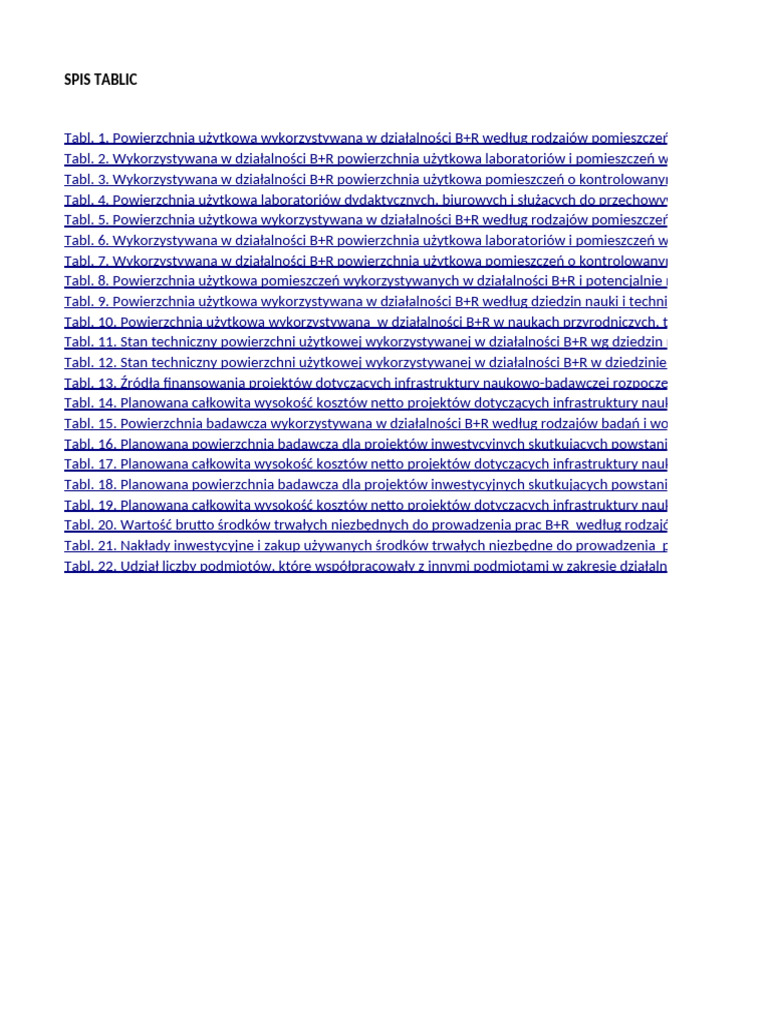 Tablice Wynikowe Badanie Infrastruktury | PDF