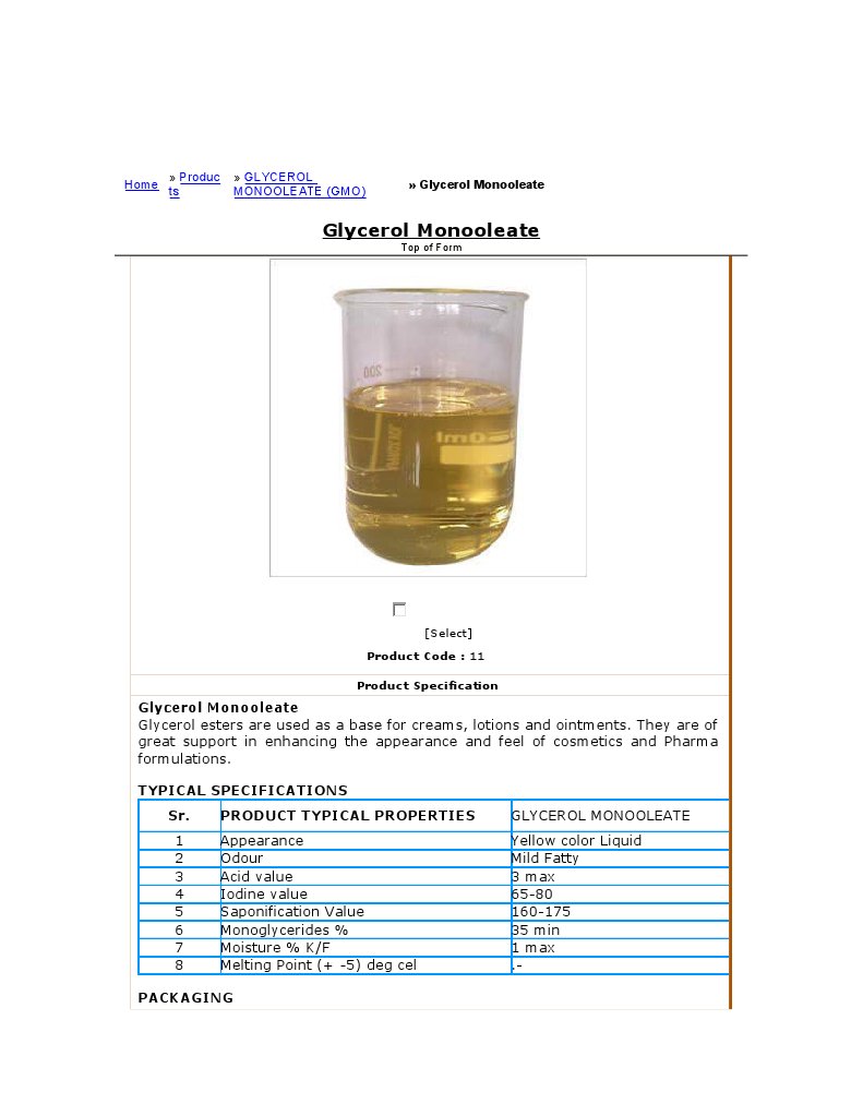 Glycerol Monooleate for Cosmetics | PDF | Cooking, Food & Wine ...