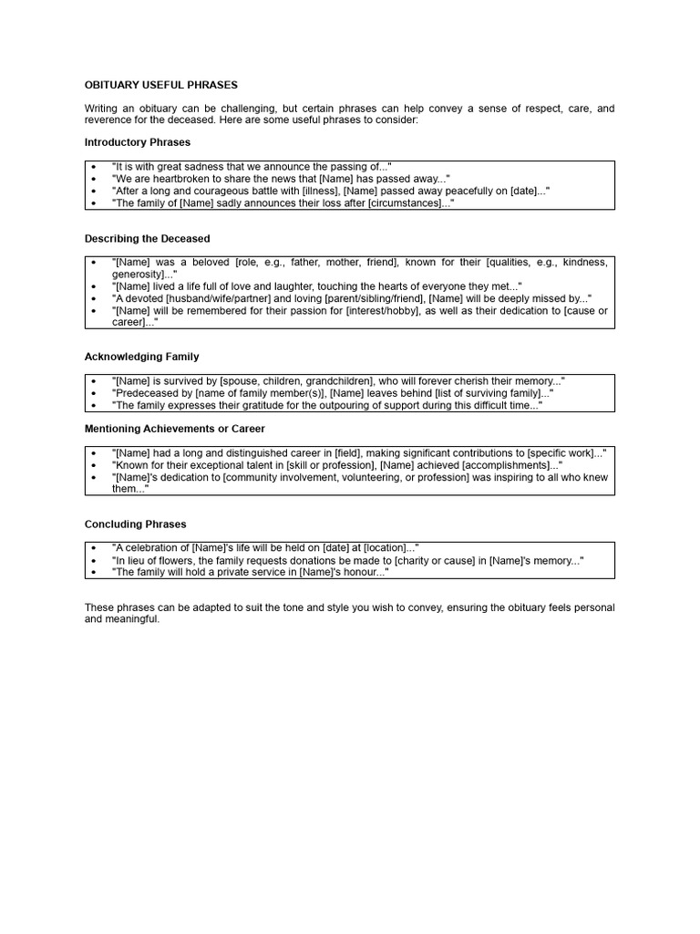 Transactional Writing Useful Phrases | PDF | Funeral
