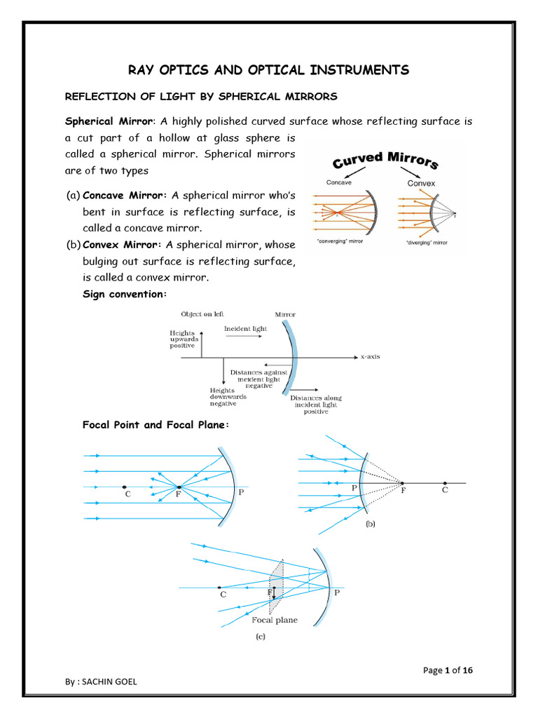 RAY OPTICS AND OPTICAL INSTRUMENTS | PDF | Refraction | Mirror