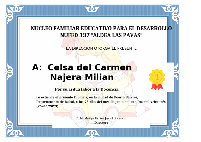 Diploma de Honor Al Merito 2023 Seño Celsa | PDF