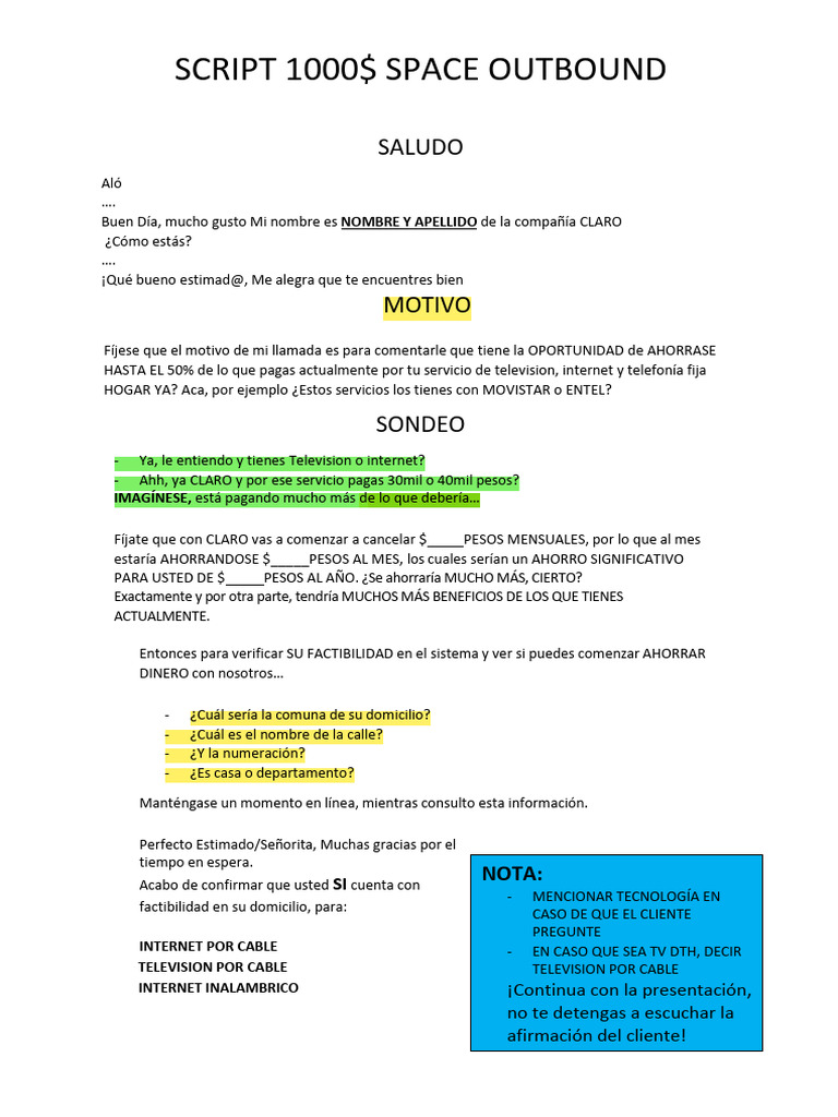 SCRIPT 1000 SPACE OUTBOUND (1) | PDF | Electrónica | Industrias de servicio