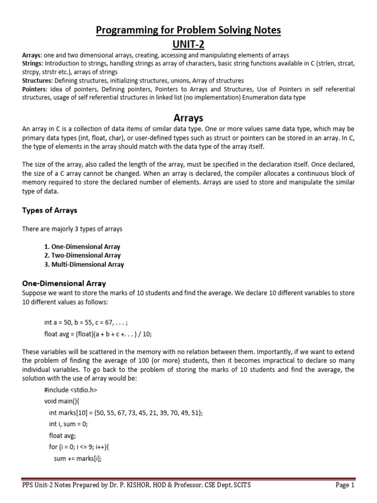 R22 PPS UNIT_2 NOTES | PDF | Pointer (Computer Programming) | Data Type