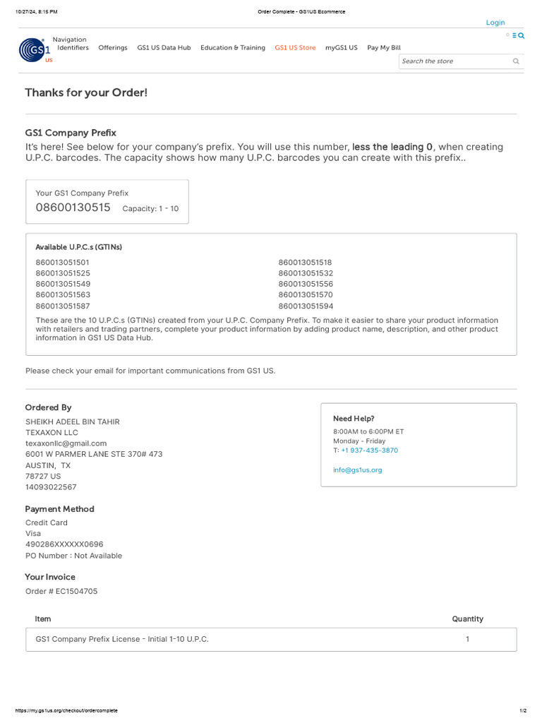 Order Complete - GS1US Ecommerce | PDF | Universal Product Code | Payments
