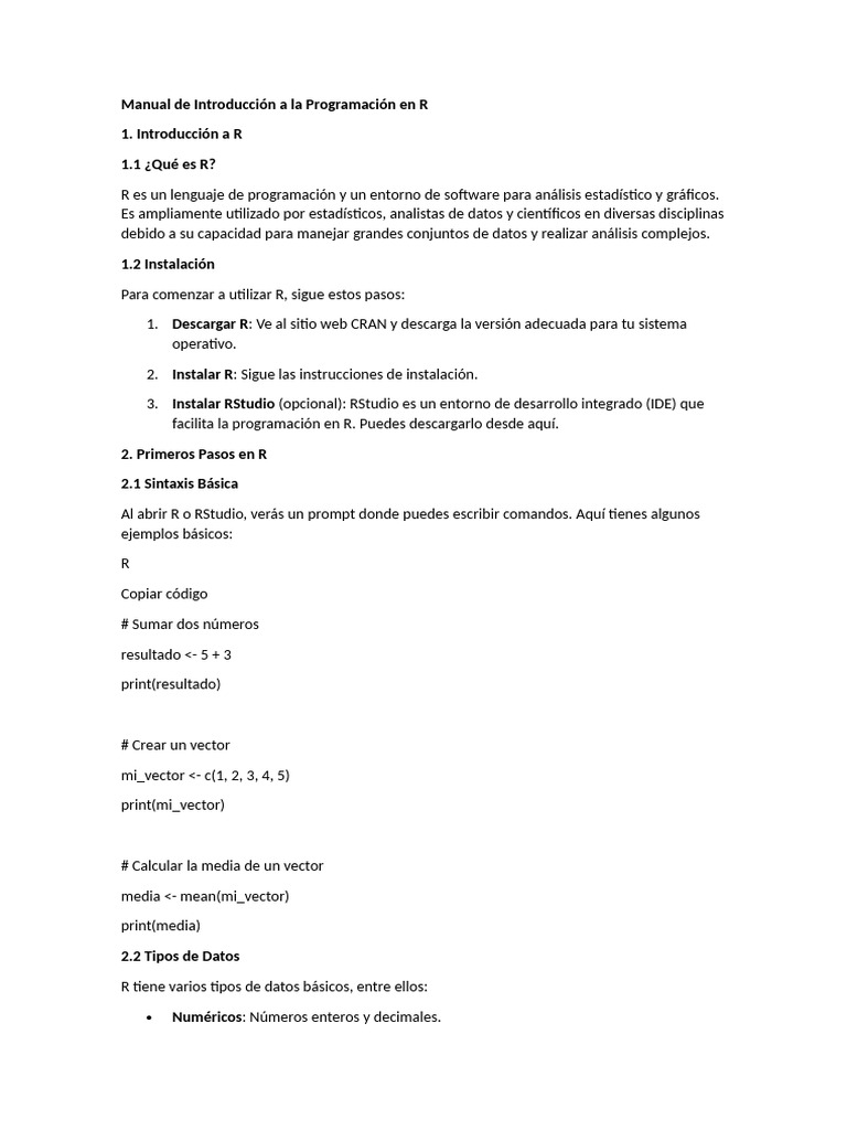 Manual de Introducción A La Programación en R | PDF | Programación de ...