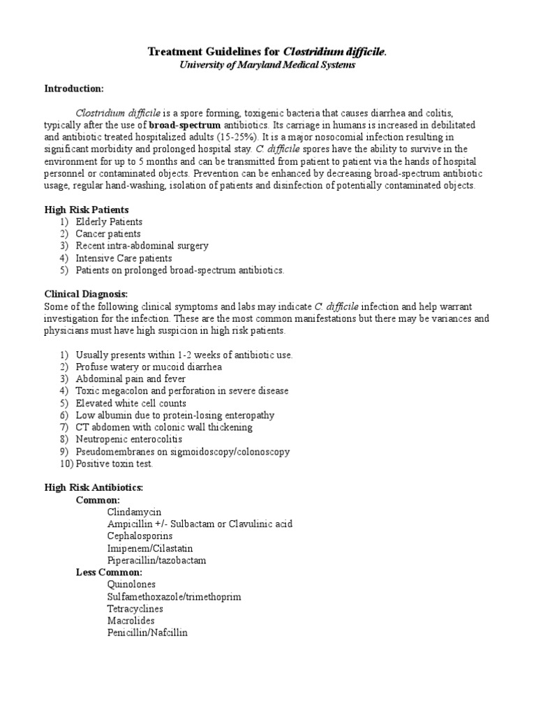 Clostridium Difficile Guideline - UMMC | PDF | Infection | Drugs
