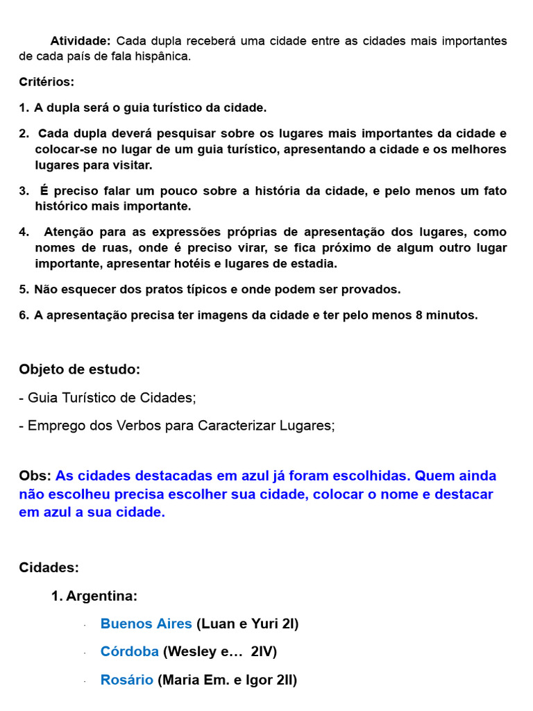 Trabalho em Dupla - Guia Turístico! | PDF