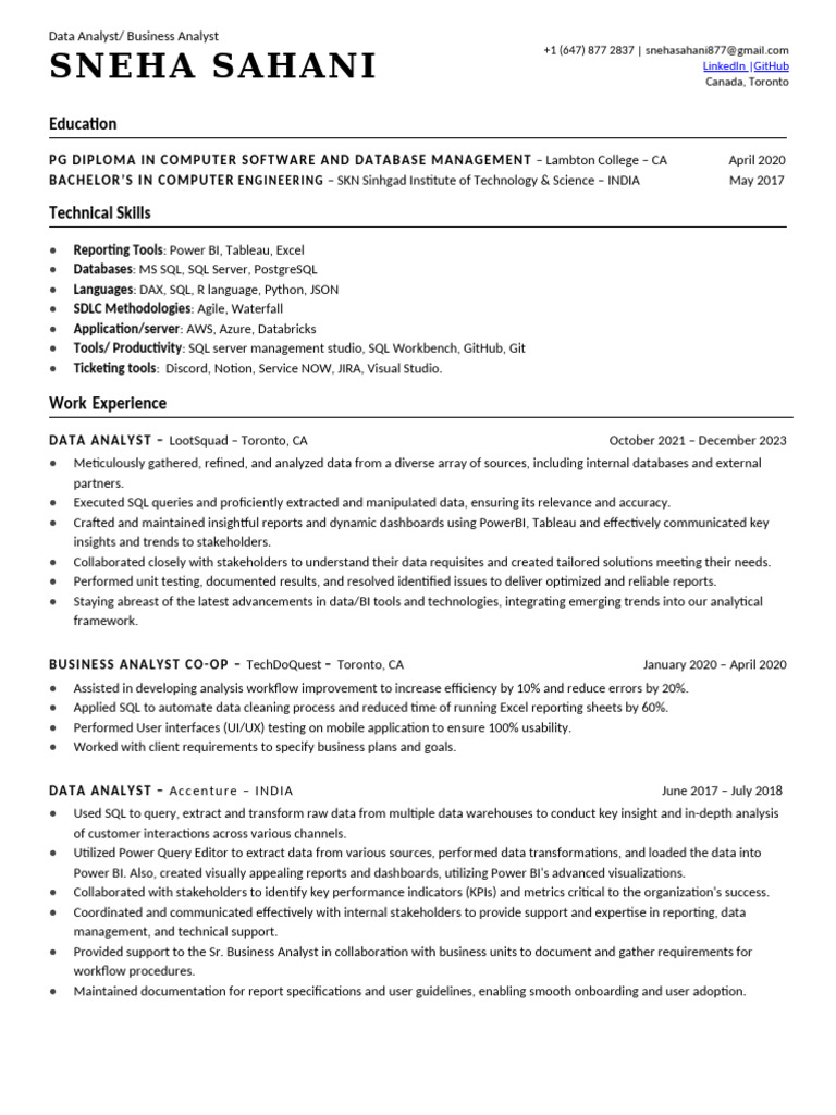Sneha_Sahani_DA_CV | PDF | Sql | Computing