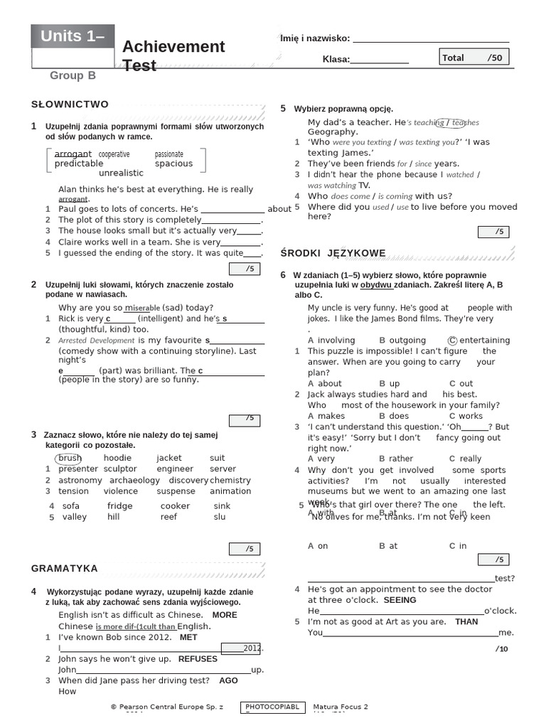 Matura Focus 2 Achievement Test | PDF