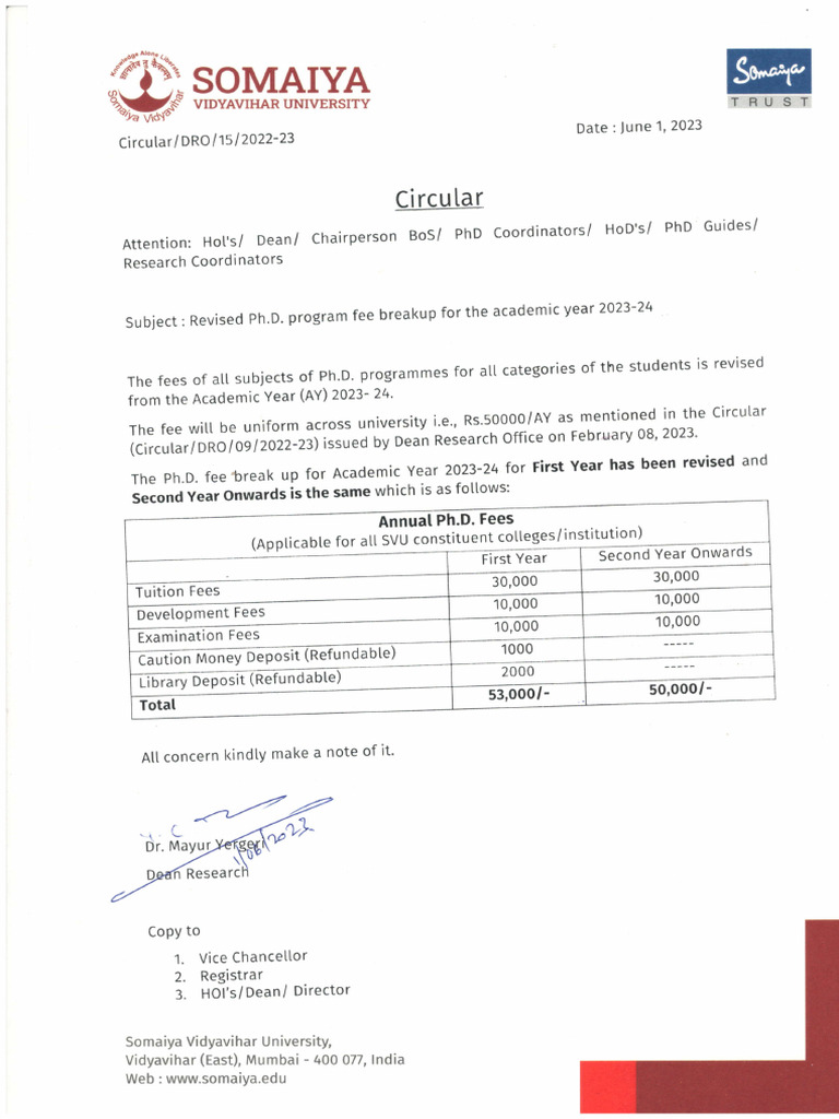 PhD+Fee+circular | PDF | Academic Degree | Doctoral Degrees