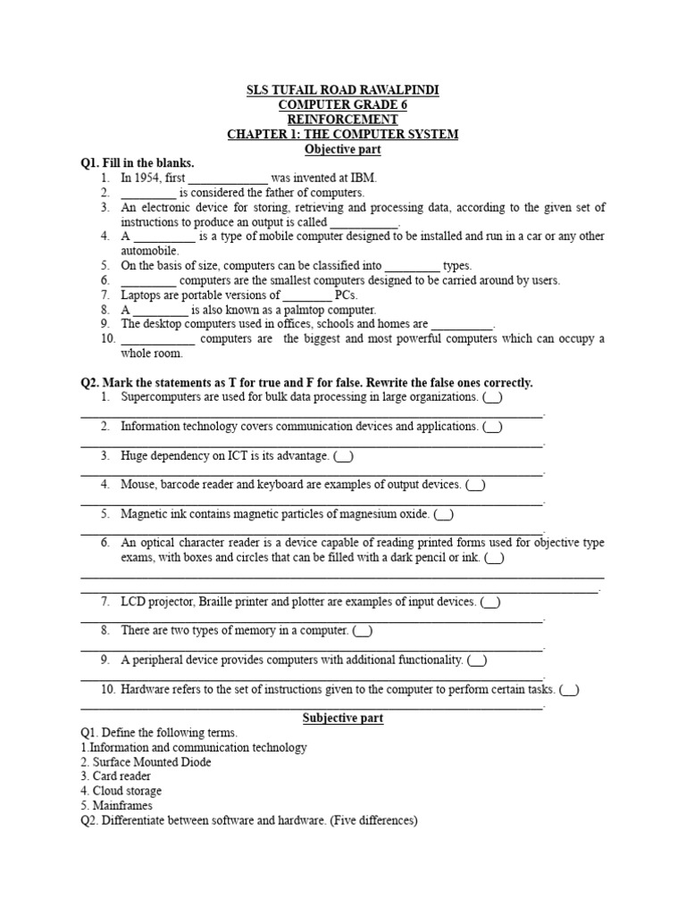 Grade 6 Computer Reinforcement Chapter 1 | PDF | Computer Hardware | Office Equipment