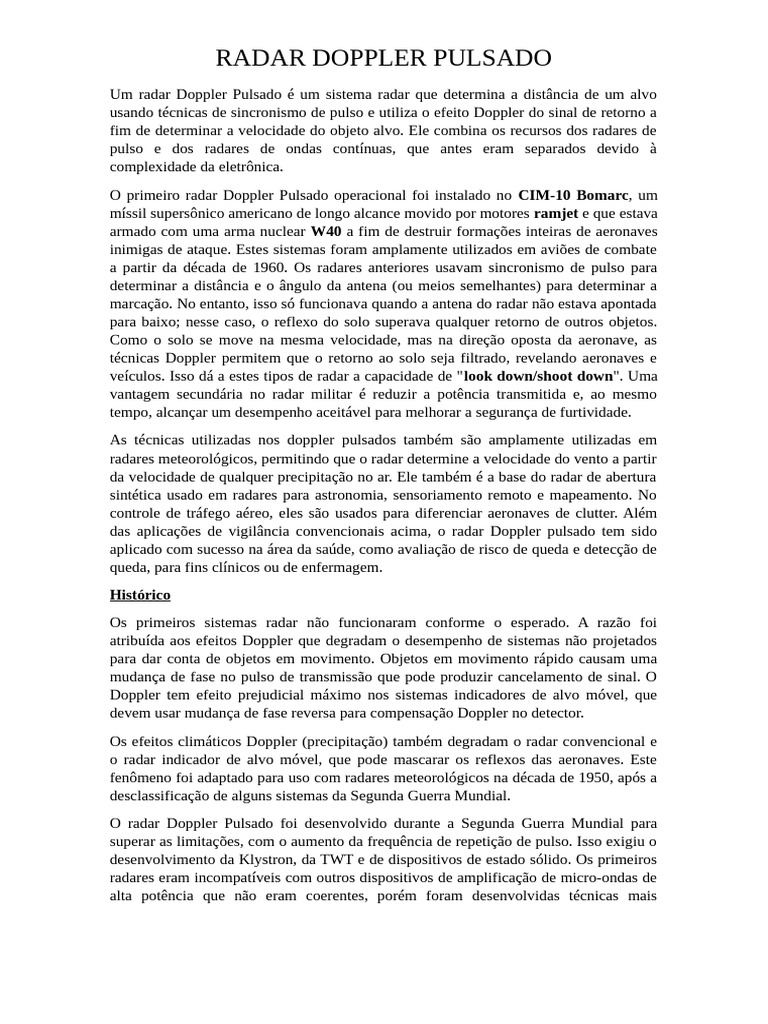 Radar Doppler Pulsado: Princípios e Aplicações | PDF | Radar | Efeito ...