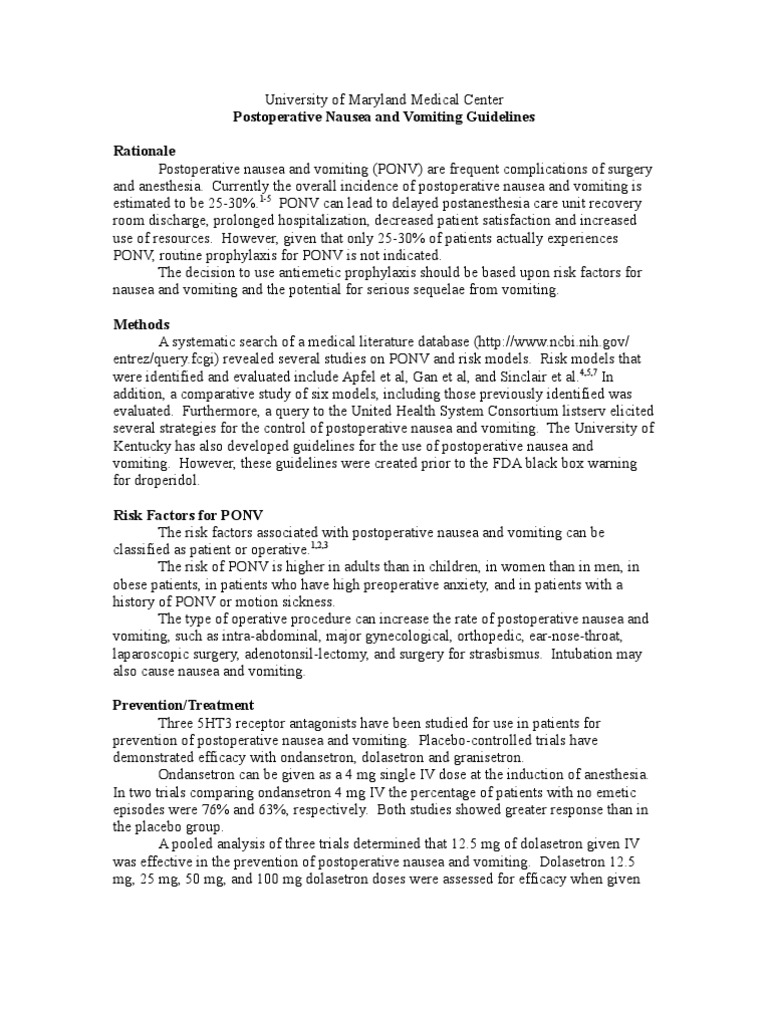 PONV Guidelines | PDF | Nausea | Symptoms And Signs