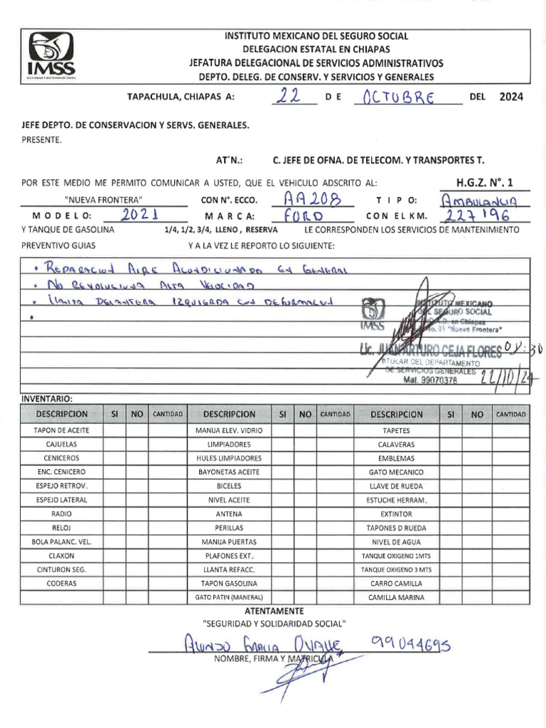 Reporte de Mantenimiento Formato Institucional AA208, 22-10-2024 | PDF