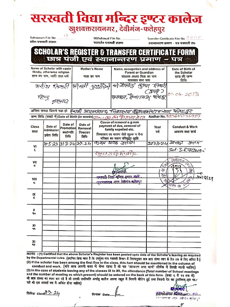 Manish 6th Marksheet - TC | PDF