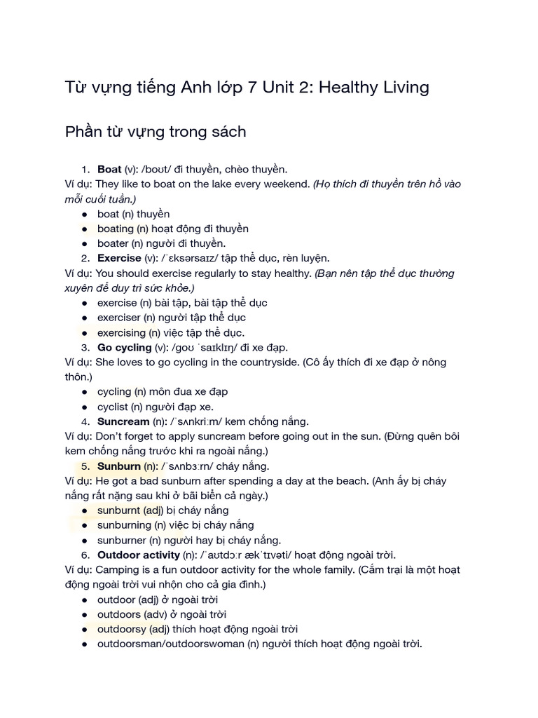 Unit 2 E7 Healthy Living | PDF