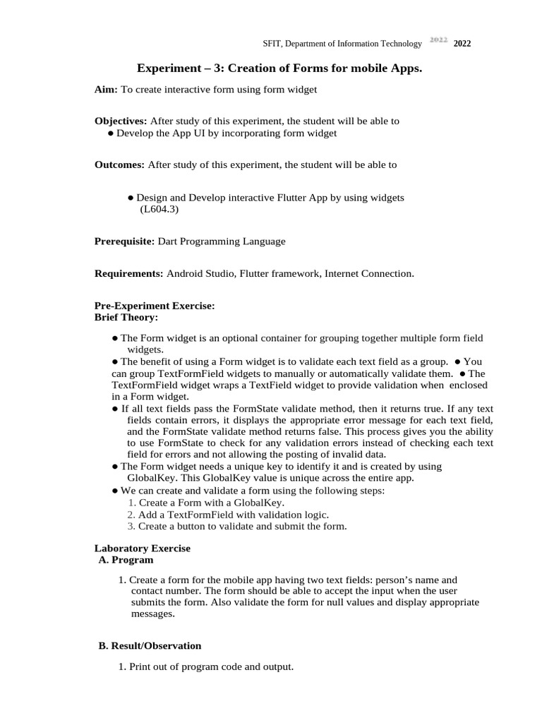 Lab Manual-Exp3 | PDF | Mobile App | Experiment