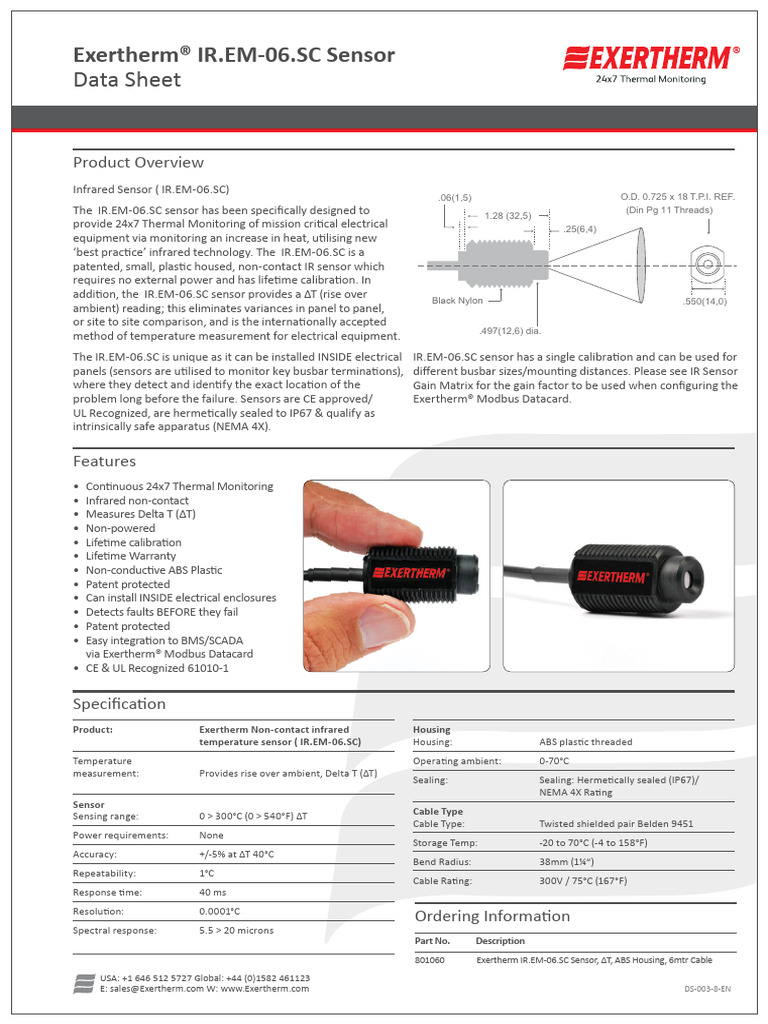 Exertherm® IR.EM-06.SC Sensor | PDF | Infrared | Sensor