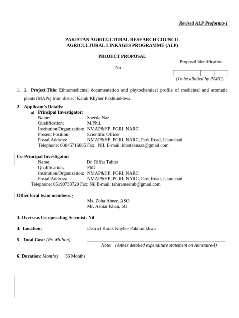 SAEEDA Project PROPOSAL-Final | PDF | Medicinal Plants