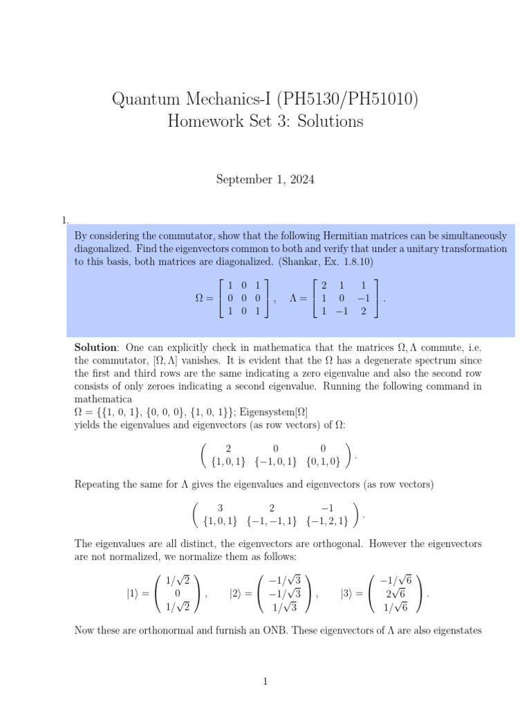 HW3 Solutions | PDF | Eigenvalues And Eigenvectors | Linear Algebra