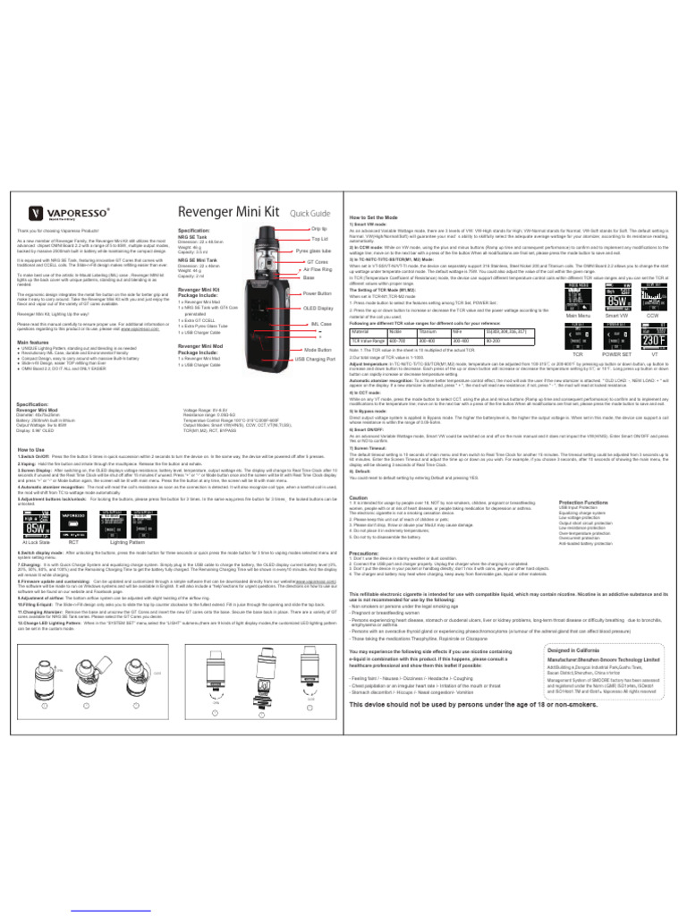 Revenger Mini Kit | PDF | Battery Charger | Electronic Cigarette