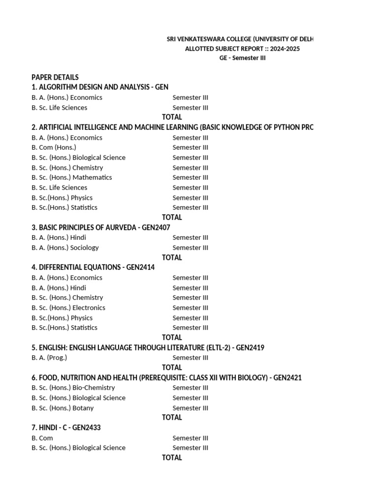 2024 2025 GE Semester III Allotted Numbers | PDF | Science