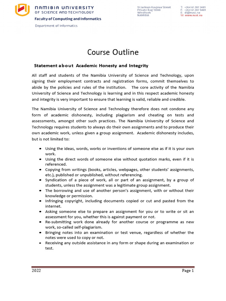 Ict Course Outline 2022 Sem 2 Pdf Academic Dishonesty Plagiarism