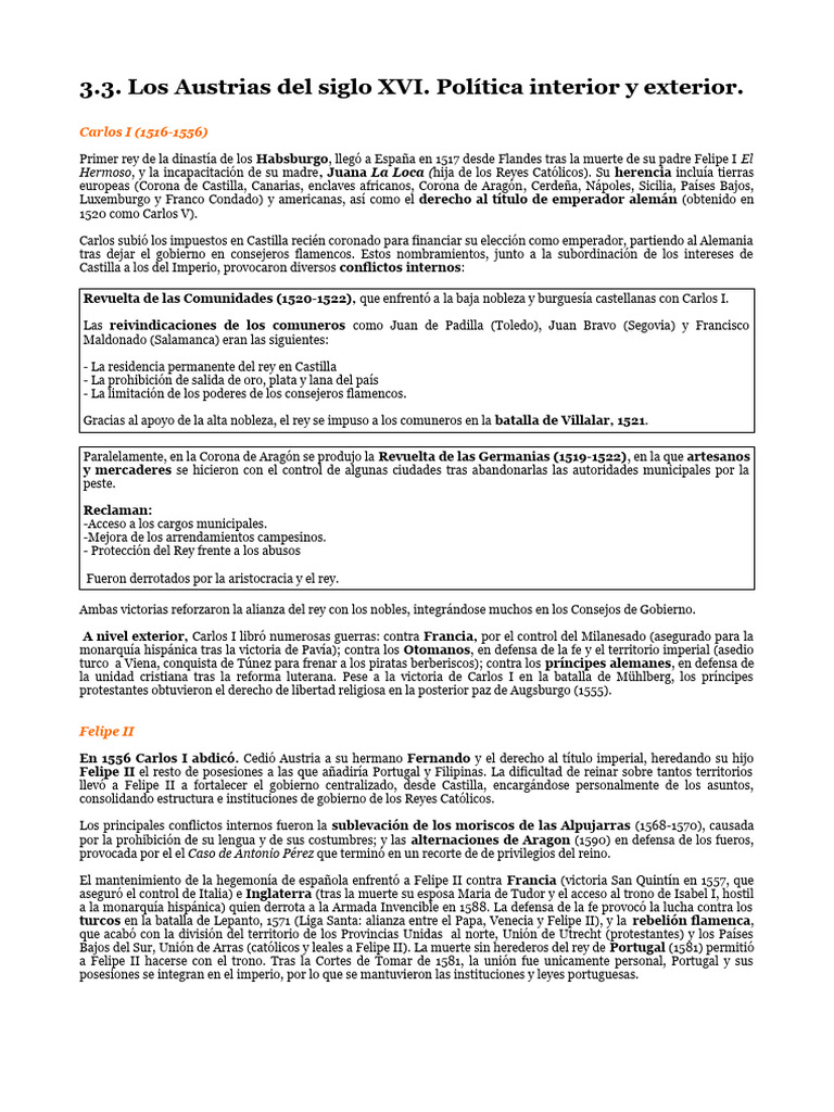 Política de los Austrias en el siglo XVI | PDF | Imperio español | Santo Imperio Romano