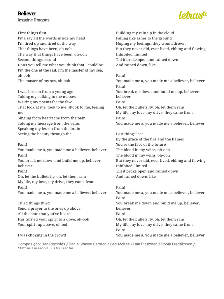 BELIEVER - Imagine Dragons (Impressão) | PDF