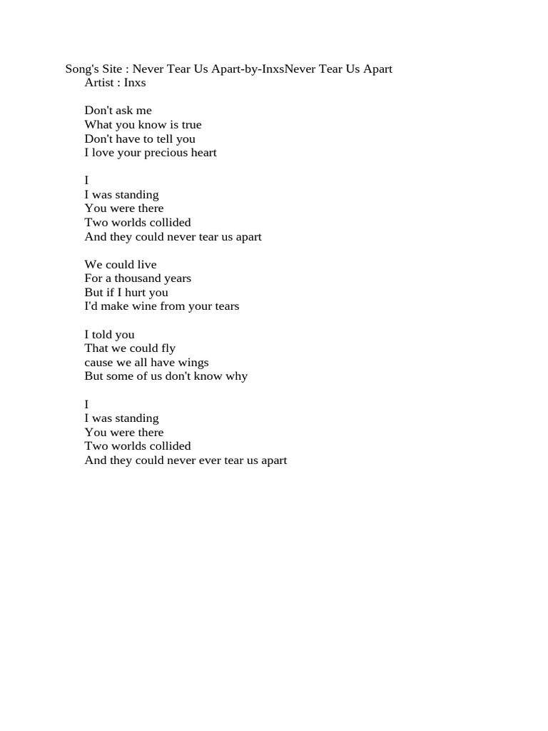 Never Tear Us Apart | PDF