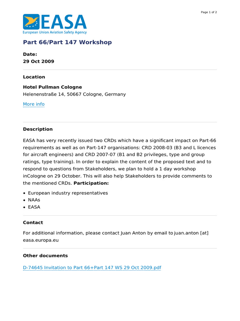 EASA - Part 66part 147 Workshop | PDF