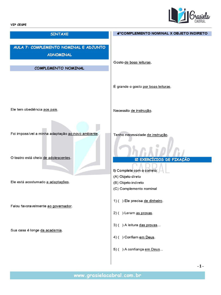 Aula 7 - Complemento Nominal e Adjunto Adnominal - Aluno - Ok 1 | PDF