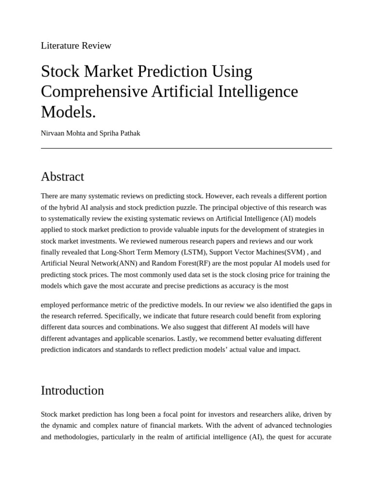 Literature Review (Stock Market Prediction) | PDF | Artificial Neural Network | Mean Squared Error