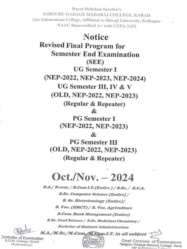 HMCT OCT-NOV. - 2024 Exam Revised Final Program | PDF