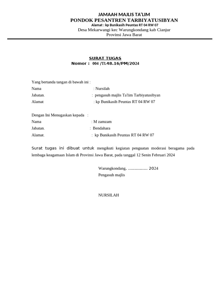 Contoh Surat Tugas P2M | PDF