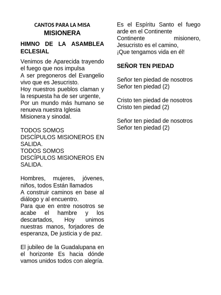 Cantos para Misa Misionera | PDF | eucaristía | Cristo (título)