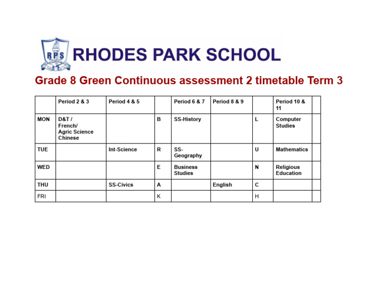 G8 Green Class Timetable CAT 2 | PDF