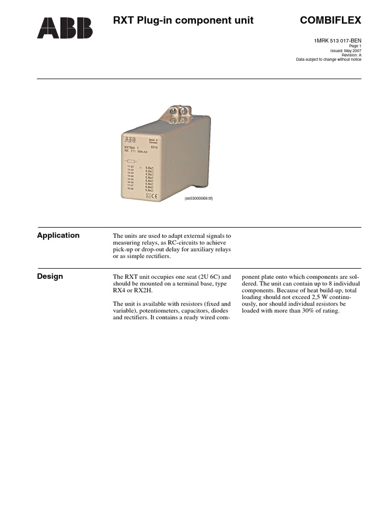 1MRK513017-BEN A en RXT Plug-In Component Unit | PDF | Resistor ...