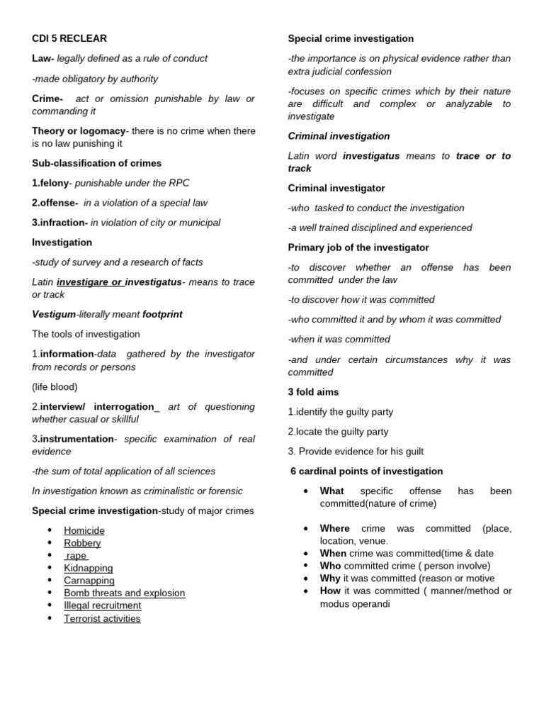 CDI-5- REVIEWER- CRIMINOLOGY COURSE | PDF | Search Warrant | Search And ...