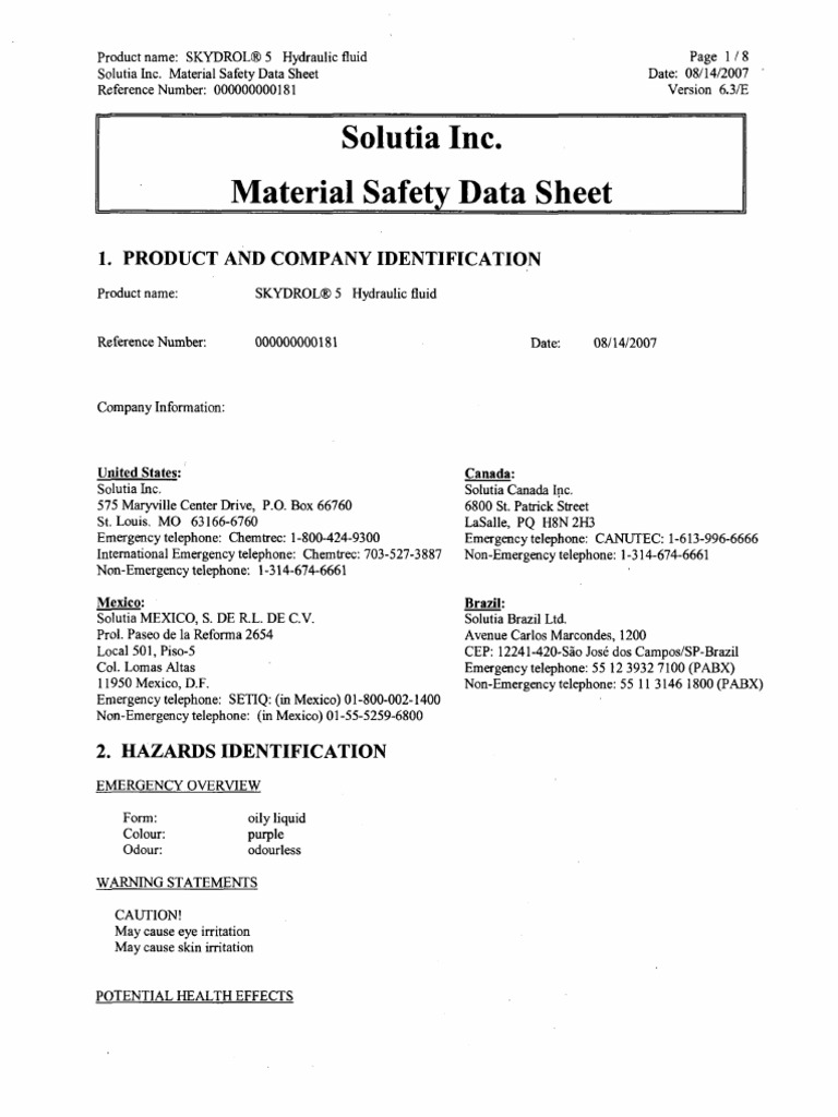MSDS Skydrol 5 | PDF